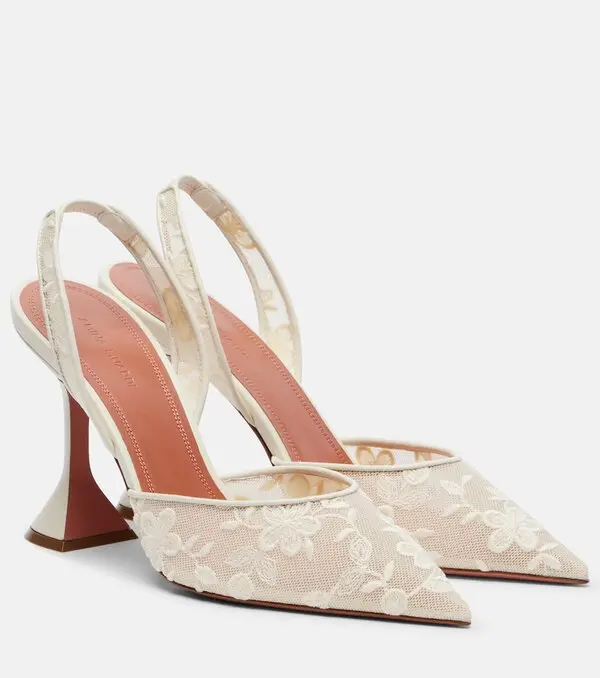 Amina Muaddi Holli Lace Slingback Pumps - White