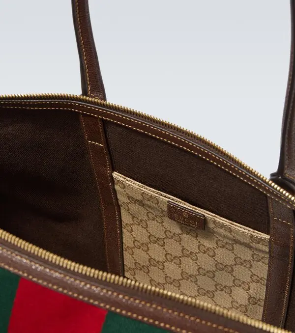 Gucci Gg Web Stripe Medium Duffel Bag - Beige