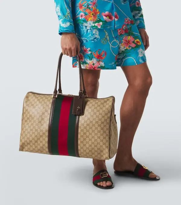 Gucci Gg Web Stripe Medium Duffel Bag - Beige