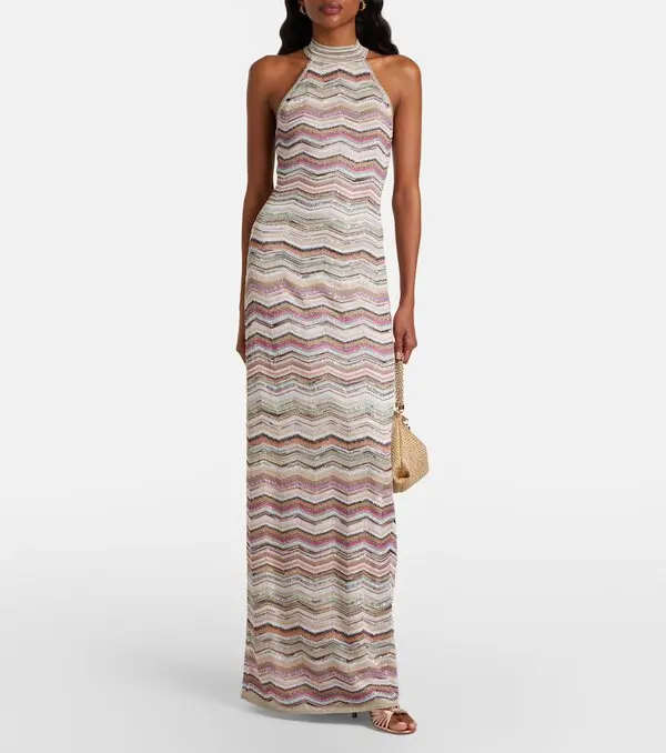 Missoni Zigzag Halterneck Sequined Lamé Maxi Dress