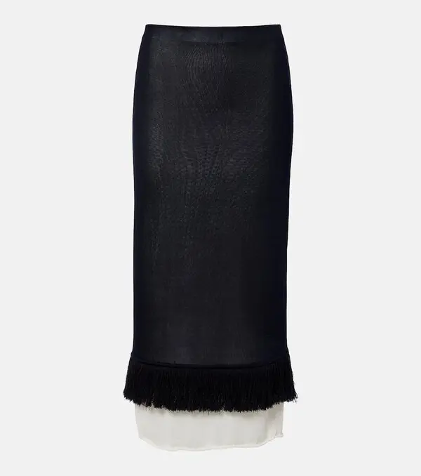 Bottega Veneta Knitted Silk Midi Skirt With Fringe Detail - Blue