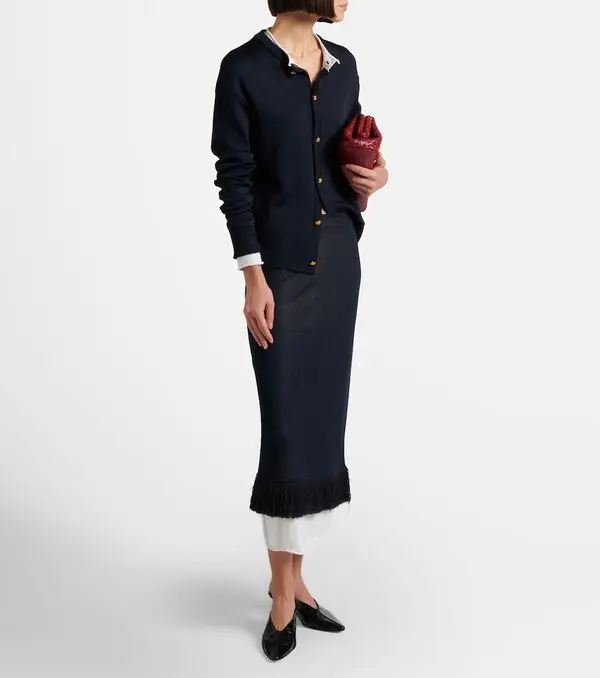 Bottega Veneta Knitted Silk Midi Skirt With Fringe Detail