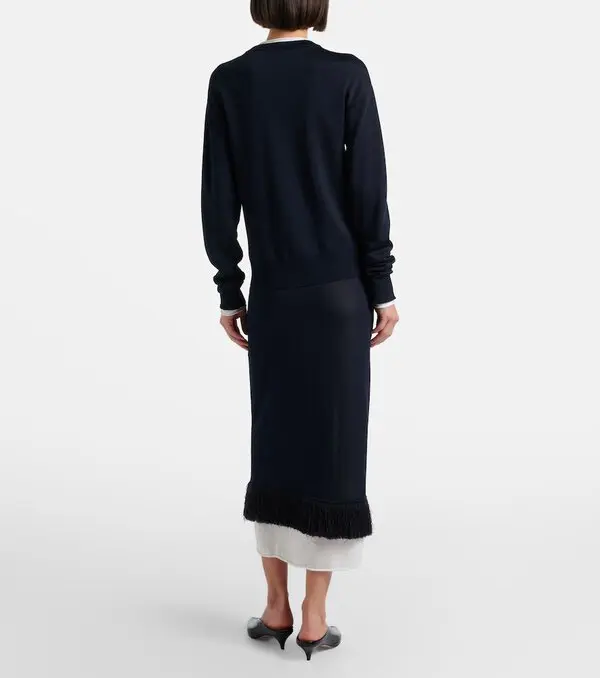 Bottega Veneta Knitted Silk Midi Skirt With Fringe Detail