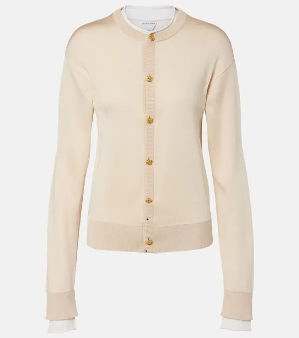 Bottega Veneta Nodo Quadro Layered Silk Cardigan - Beige
