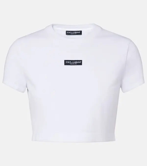 Dolce & Gabbana Cropped Logo Cotton-blend Jersey T-shirt - White