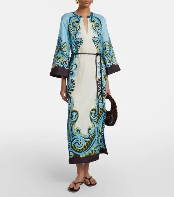 ALEMAIS Natalia Printed Linen Midi Dress