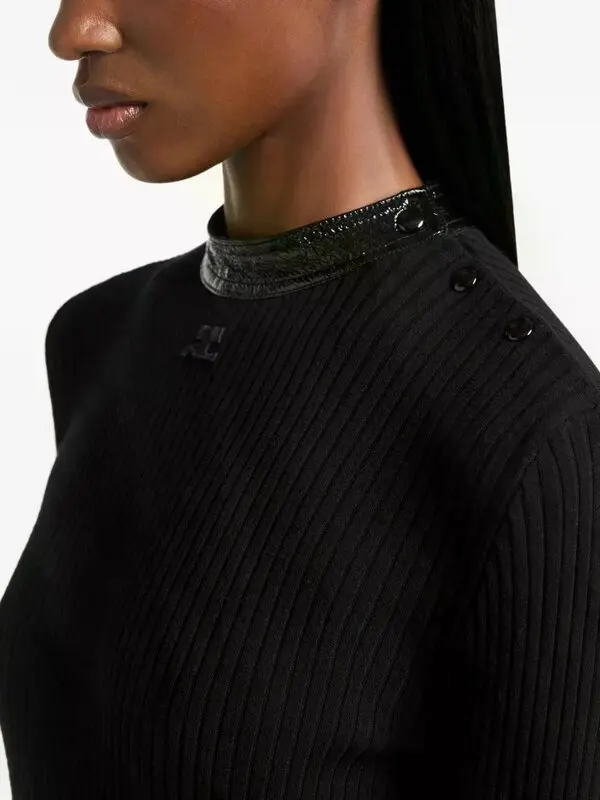 COURREGES Ribbed T-shirt With Vinyl Collar