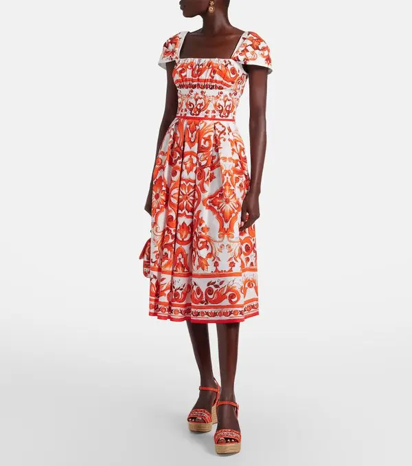 Dolce & Gabbana Majolica Printed Cotton Poplin Midi Dress