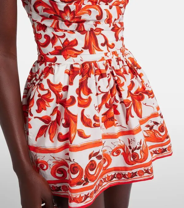 Dolce & Gabbana Majolica Print Cotton Poplin Mini Dress - Orange