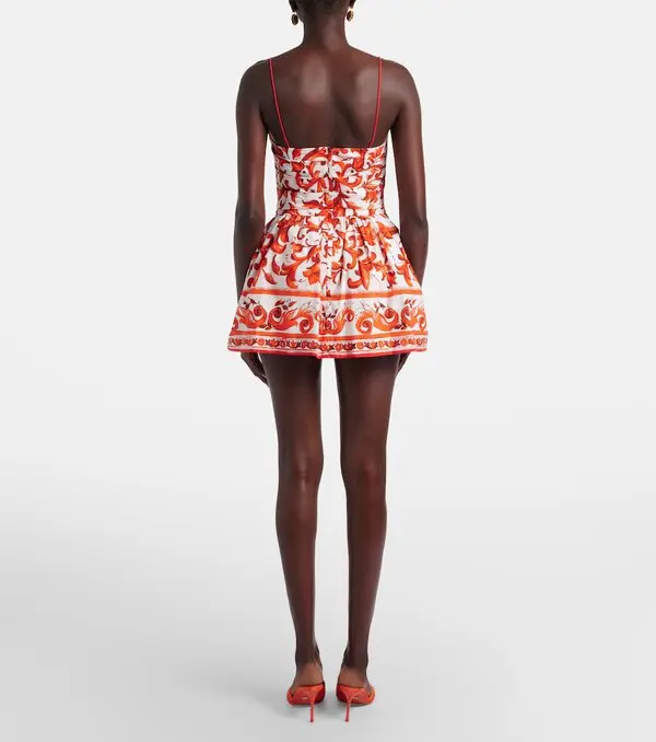 Dolce & Gabbana Majolica Print Cotton Poplin Mini Dress - Orange