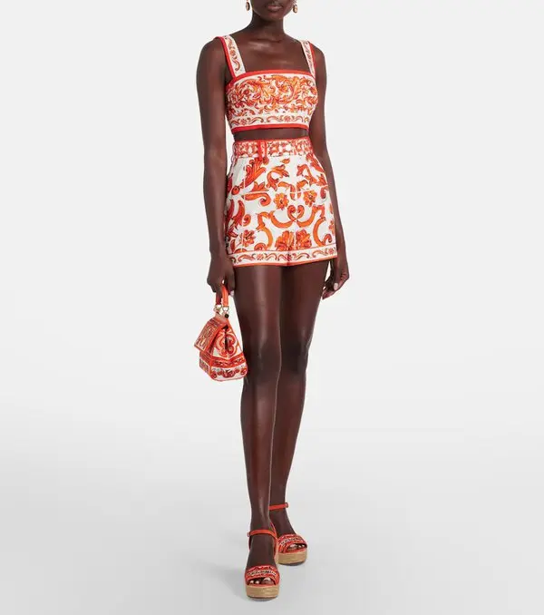 Dolce & Gabbana Majolica Print Cotton Blend Shorts - Red