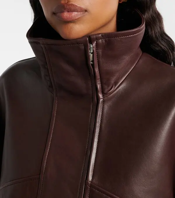 Nour Hammour Roland Leather Bomber Jacket - Brown