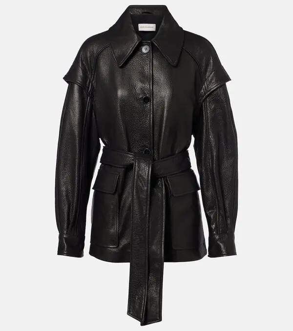 Nour Hammour Belted Leather Jacket