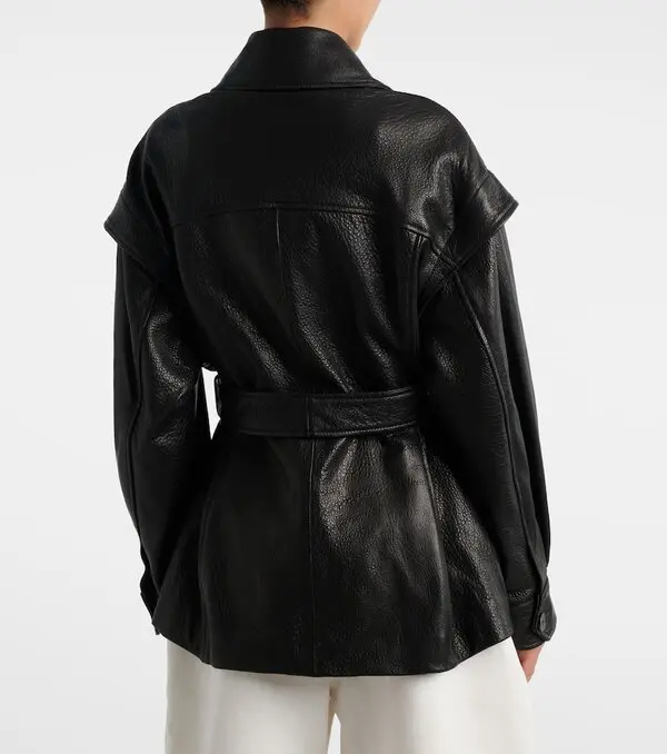 Nour Hammour Belted Leather Jacket