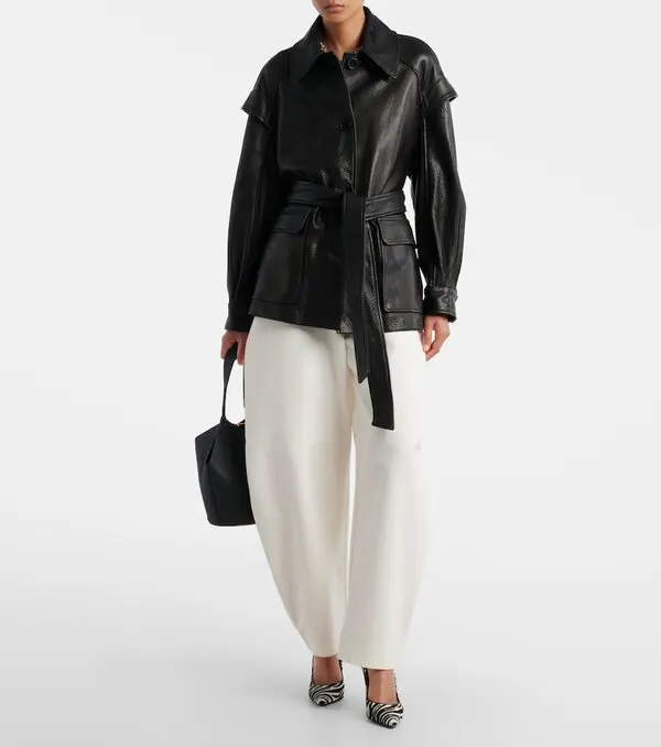 Nour Hammour Belted Leather Jacket