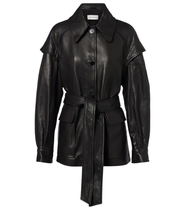 Nour Hammour Belted Leather Jacket - Black