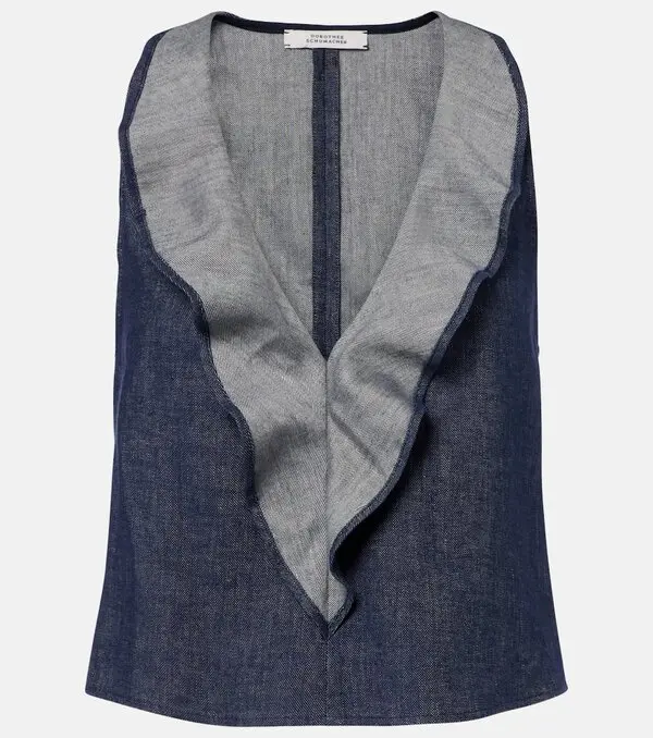 Dorothee Schumacher Fluid Denim Ruffled Crop Top - Blue