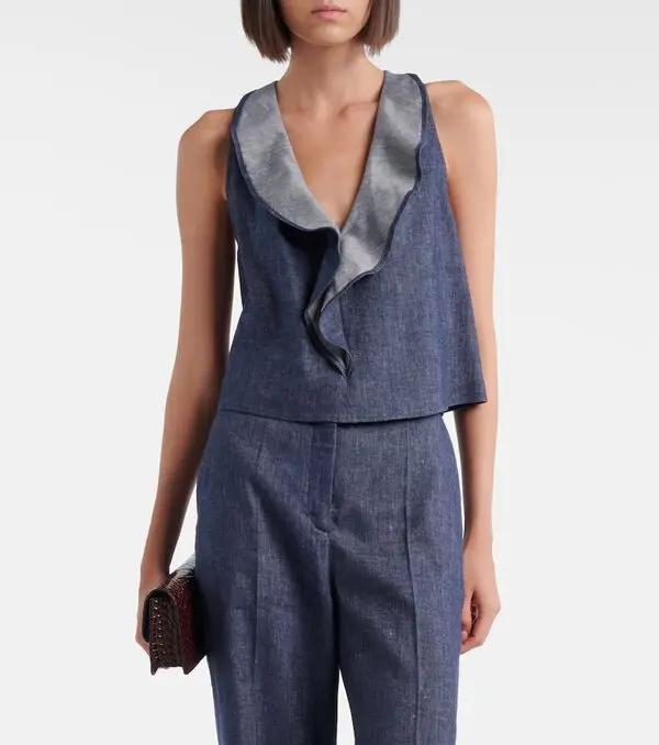 Dorothee Schumacher Fluid Denim Ruffled Crop Top