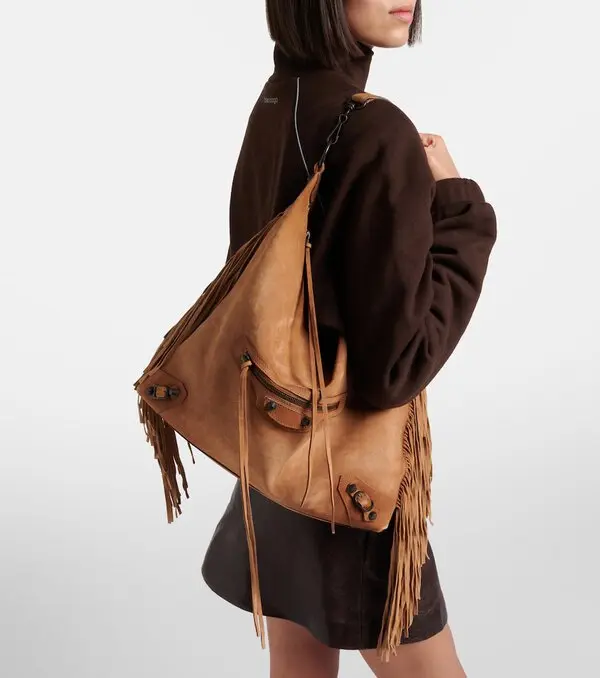 Balenciaga Le City Medium Suede Shoulder Bag - Brown
