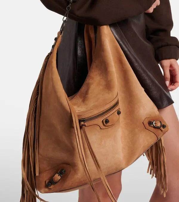 Balenciaga Le City Medium Suede Shoulder Bag - Brown