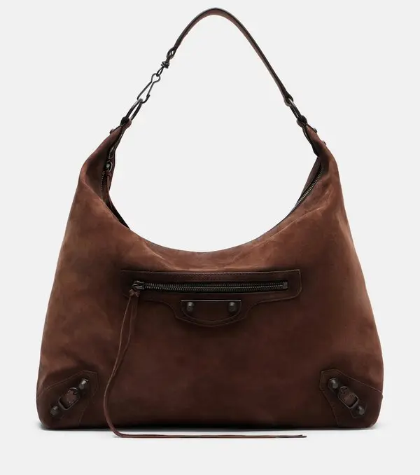 Balenciaga Le City Medium Suede Shoulder Bag - Brown