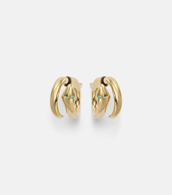 Ileana Makri 18kt Yellow Spiral Cobra Earrings With Emeralds - Gold