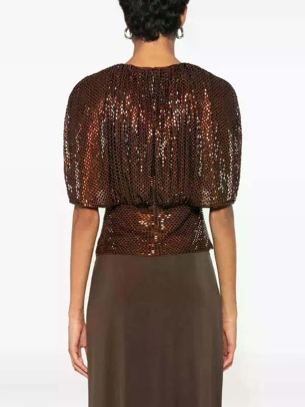 SELF-PORTRAIT Sequin Embellished Gathered Top