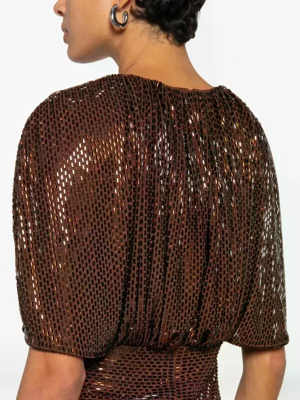 SELF-PORTRAIT Sequin Embellished Gathered Top