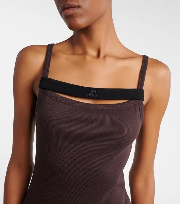 COURREGES Courrèges Ribbed-knit Cotton Tank Top - Brown