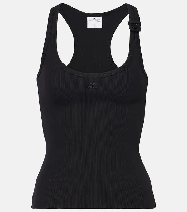COURREGES Courrèges Ribbed-knit Cotton Tank Top - Black