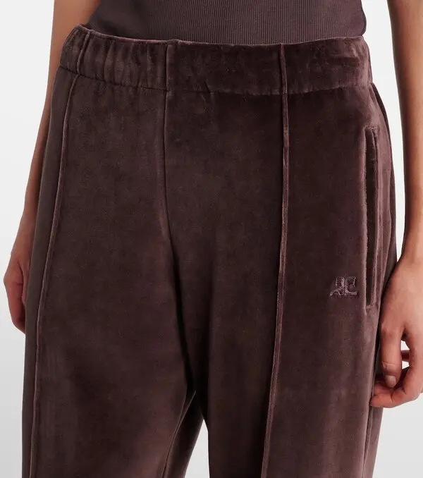 COURREGES Courrèges Cotton-blend Velvet Wide Leg Sweatpants - Brown