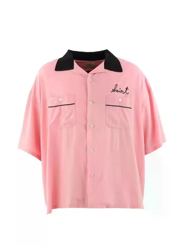 SAINT MXXXXXX Playing-card-patch Bowling Shirt
