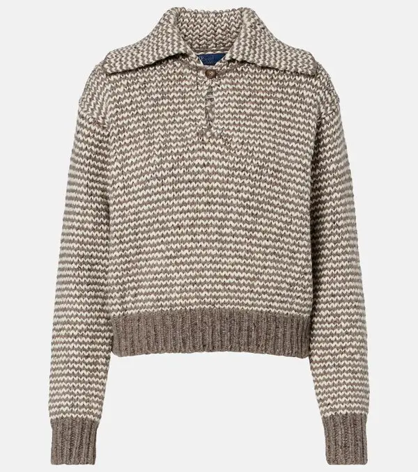 Polo Ralph Lauren Striped Cotton And Wool-blend Knit Sweater - Grey