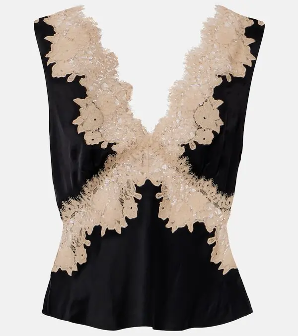 Rixo Emmie Lace-trimmed Satin Top
