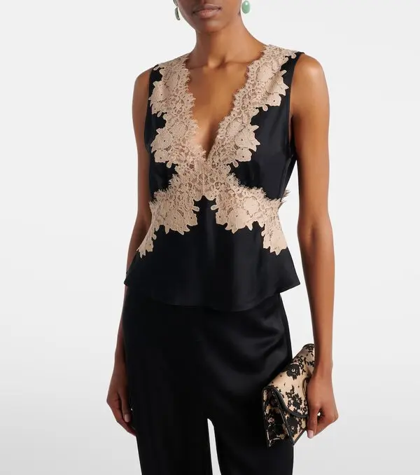 Rixo Emmie Lace-trimmed Satin Top