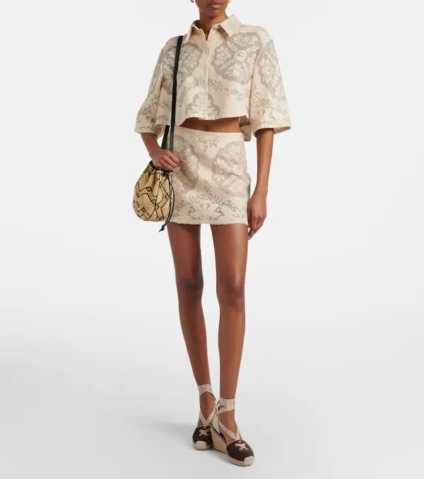 Valentino Garavani Floral Cropped Cotton-blend Shirt