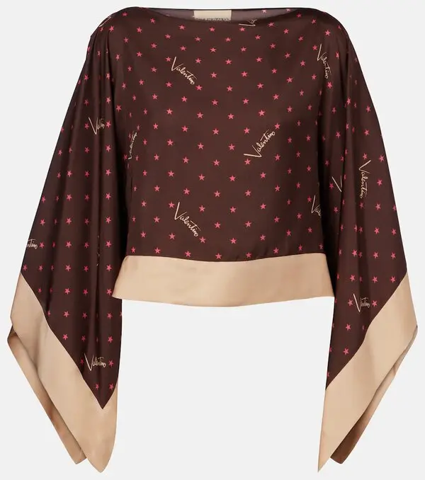 Valentino Garavani Printed Silk Twill Top - Brown