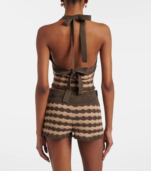 Valentino Garavani Striped Knitted Cotton Halter Top - Beige