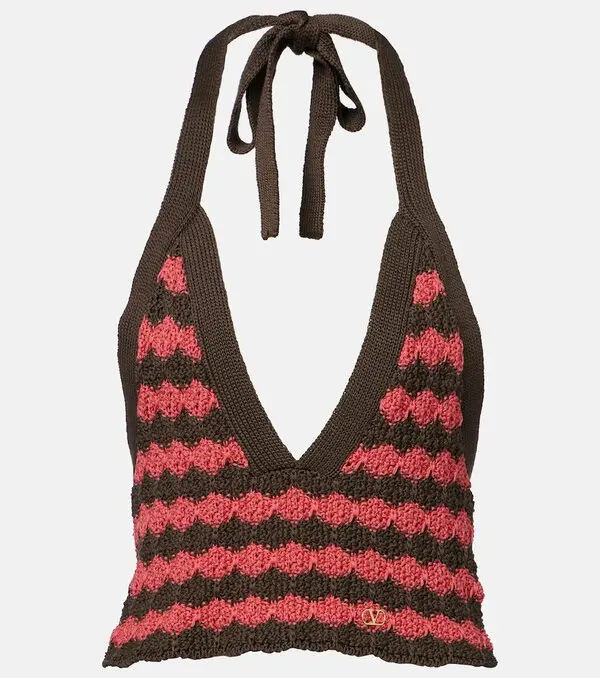 Valentino Garavani Striped Knitted Cotton Crop Top - Multicoloured