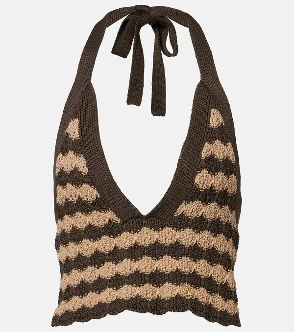 Valentino Garavani Striped Knitted Cotton Crop Top - Beige