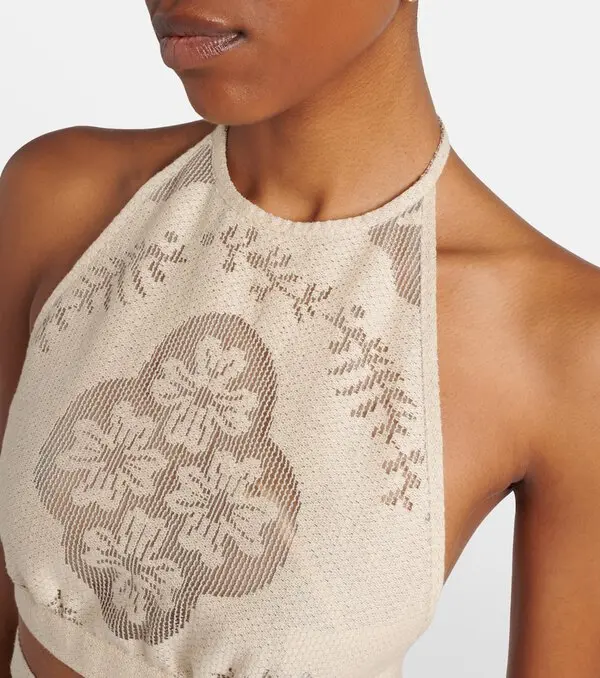 Valentino Garavani Open-back Cotton-blend Crop Top - Beige