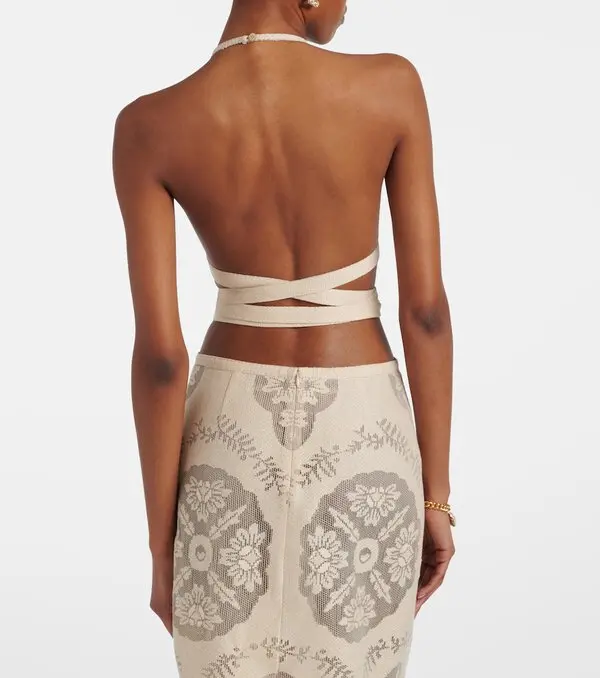 Valentino Garavani Open-back Cotton-blend Crop Top - Beige