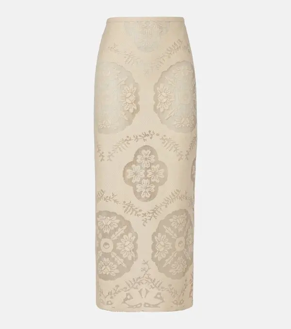 Valentino Garavani Floral Jacquard Midi Skirt - Beige