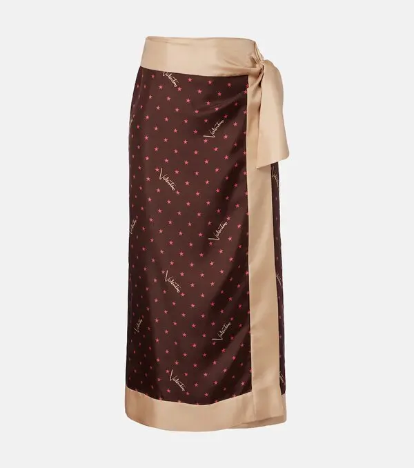 Valentino Garavani Printed Silk Twill Wrap Skirt - Brown