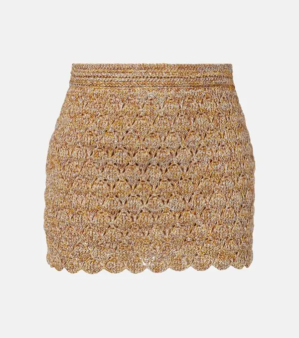 Valentino Garavani Open-knit Linen-blend Lamé Miniskirt - Beige
