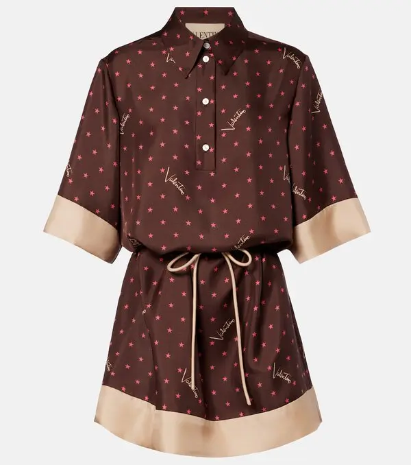 Valentino Garavani Printed Silk Shirt Dress - Brown