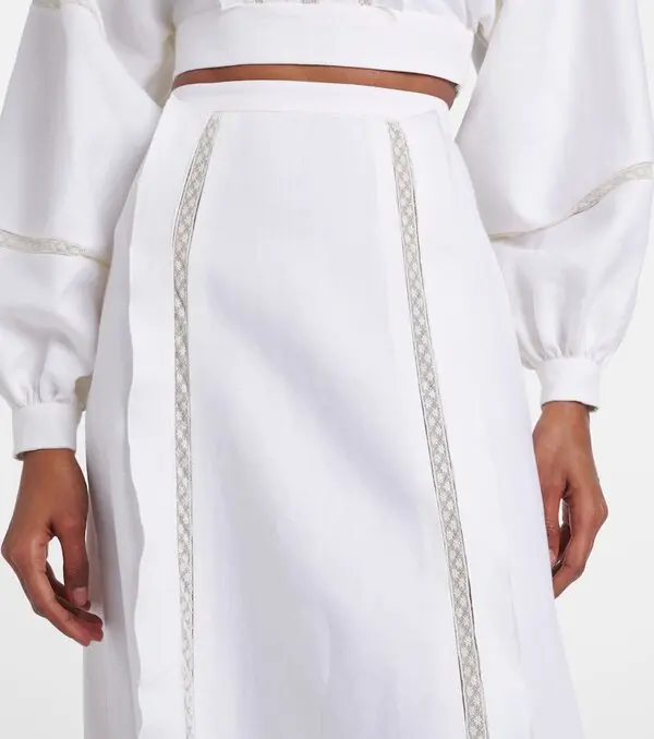 Valentino Garavani Lace-trimmed Linen Maxi Skirt - White