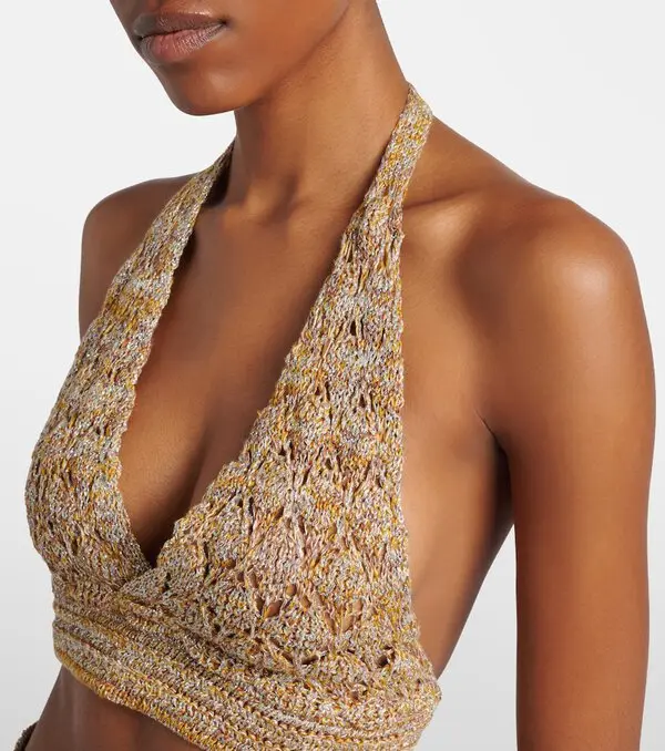 Valentino Garavani Open-knit Linen-blend Lamé Crop Top