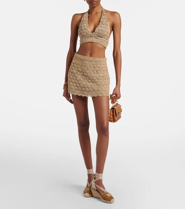 Valentino Garavani Open-knit Linen-blend Lamé Crop Top