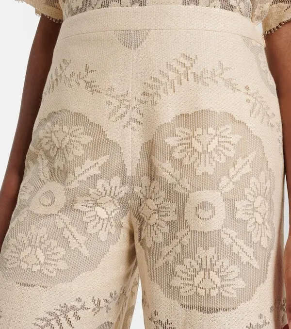 Valentino Garavani Embroidered Cotton-blend Wide-leg Pants
